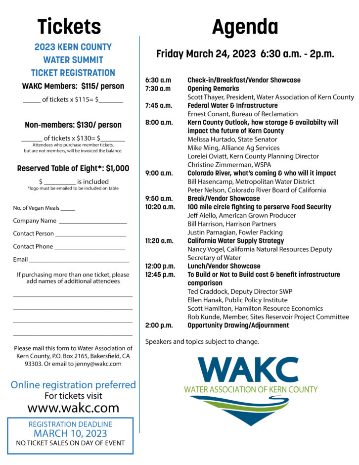 2023 Water Summit Agenda - Water Association of Kern County